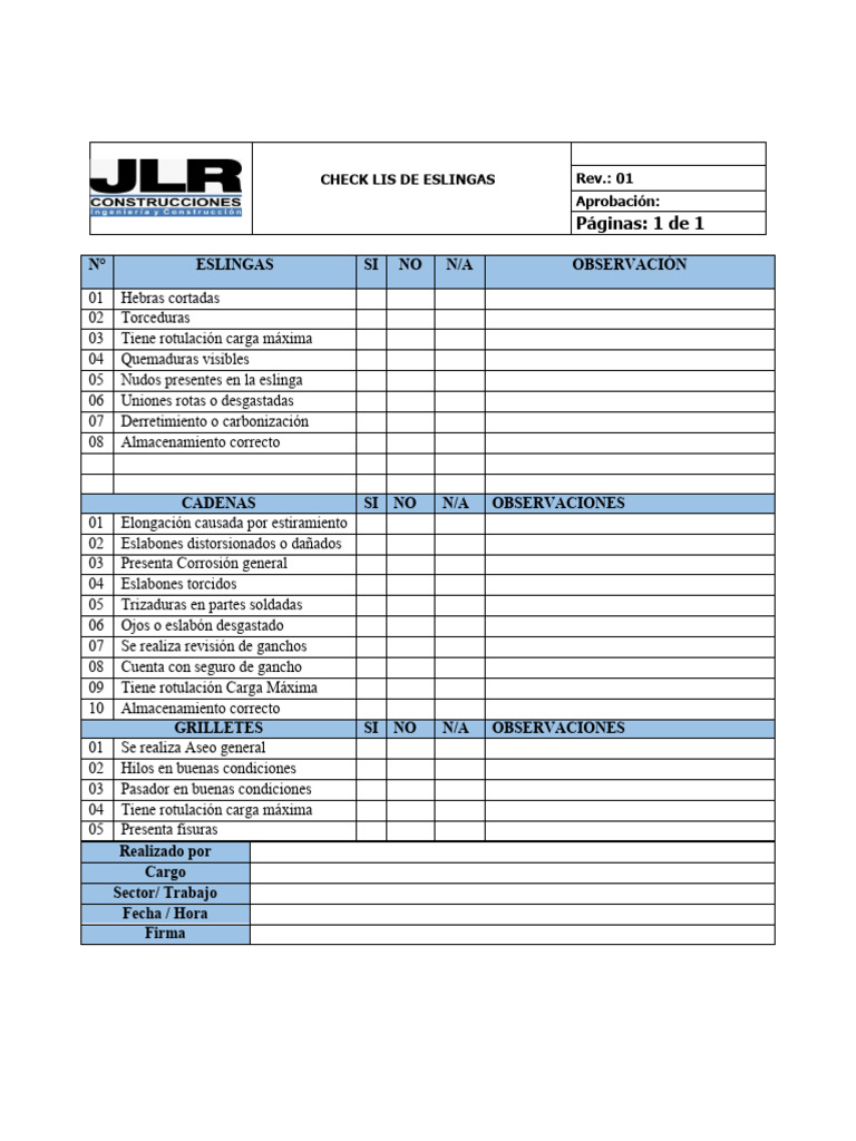 JLR-CHECK LIS-004 - Eslingas. | PDF