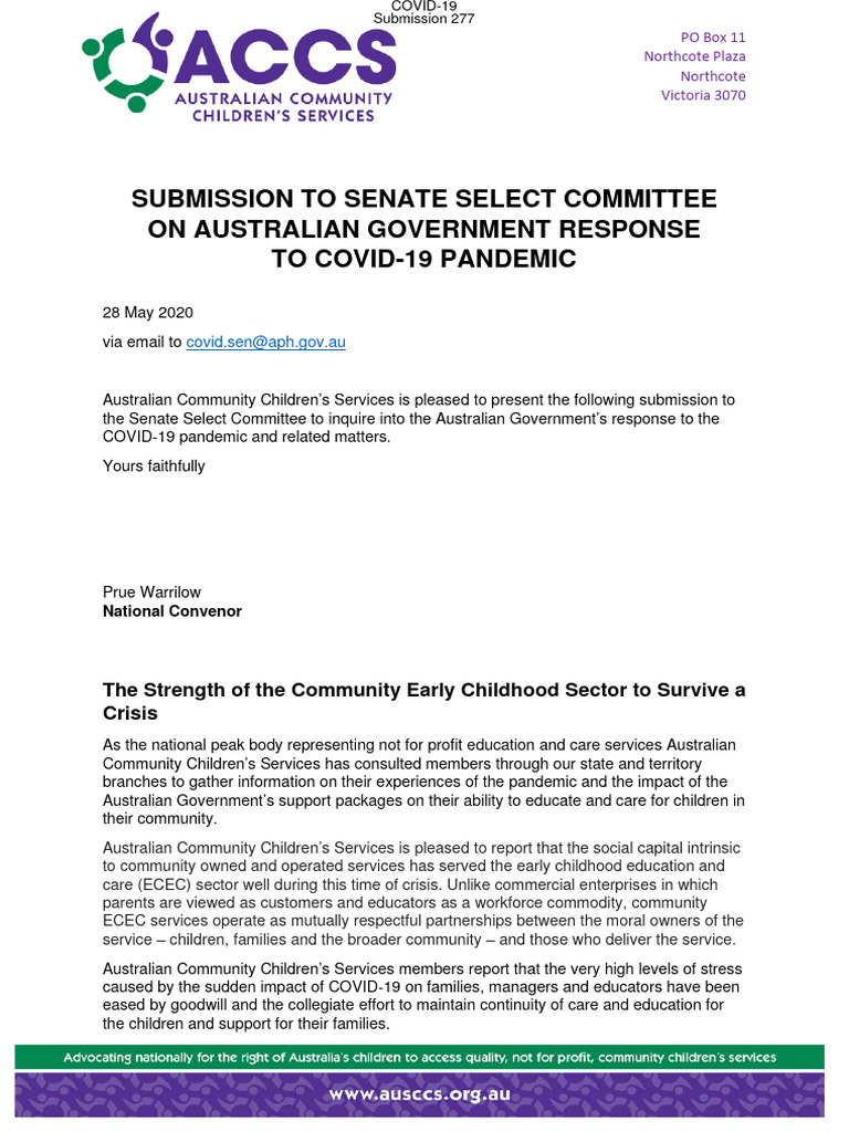 Sub277 - Australian Community Children's Services | PDF | Subsidy ...