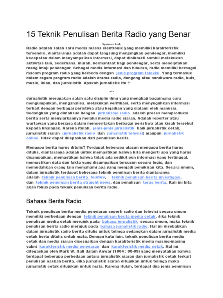 15 Teknik Penulisan Berita Radio Yang Benar | PDF | Pengelolaan ...