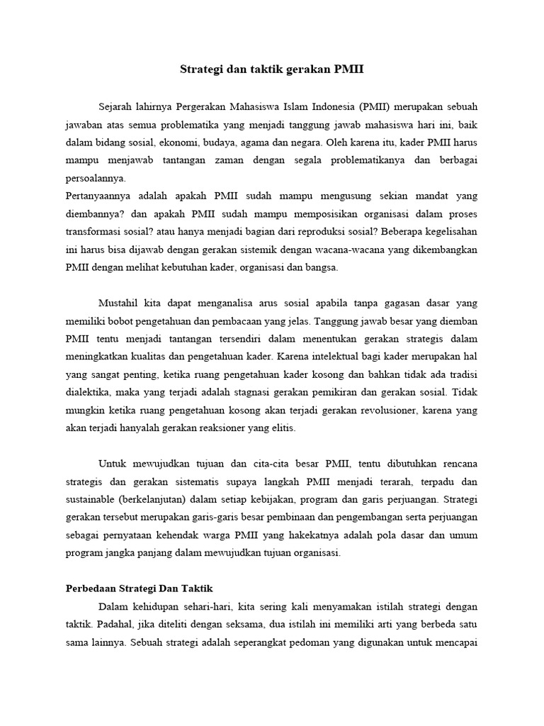 Strategi dan Taktik PMII untuk Transformasi | PDF