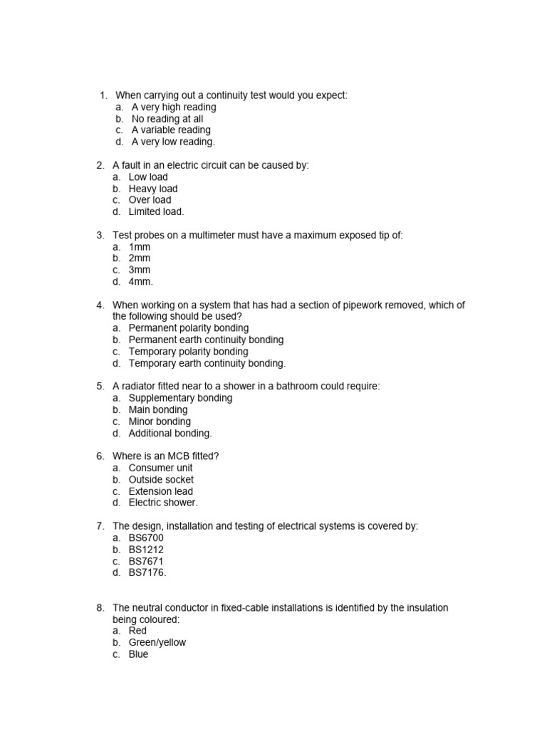 NCCER Electrical Test Questions | PDF | Mains Electricity | Alternating ...