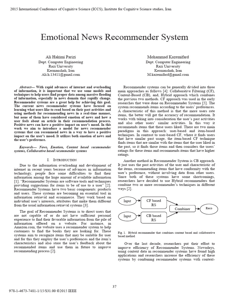 Emotional News Recommendation System | PDF | Computing | Information Science