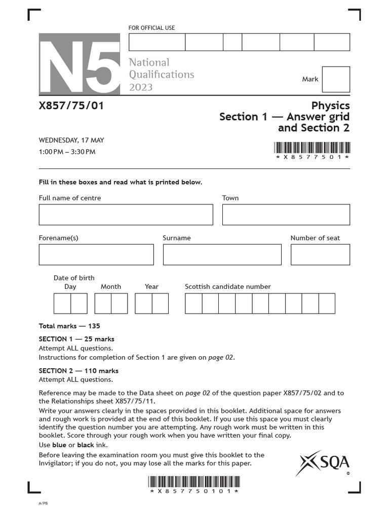 N5 Physics Section2 2023 | PDF | Electromagnetic Spectrum ...