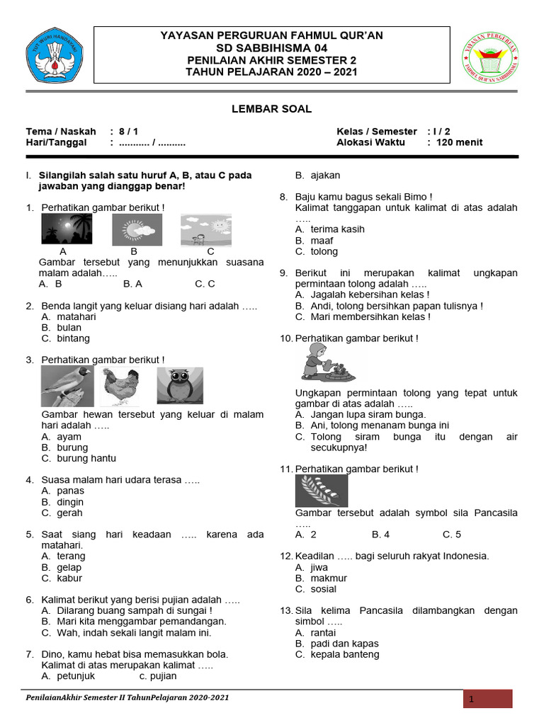 Soal KLS 1 Tema 8 Naskah 1 | PDF