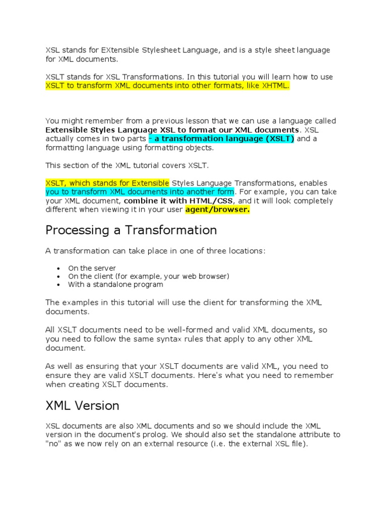 XSL Stands For Extensible Style Sheet Language | PDF | Xslt | Html Element