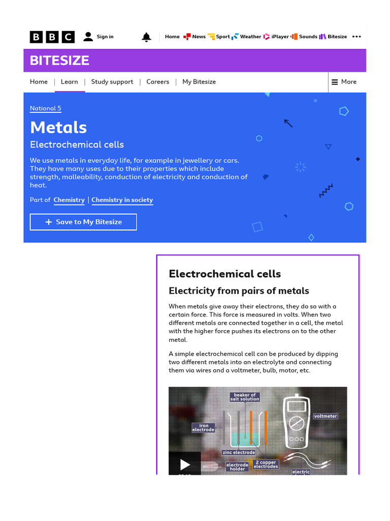 Electrochemical Cells - Metals - National 5 Chemistry Revision - BBC ...