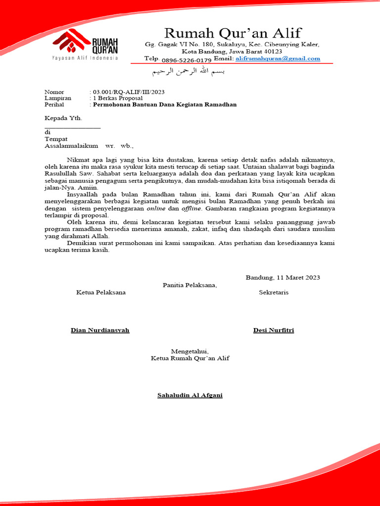 Proposal Kegiatan Ramadhan Rumah Qur'an Alif-1 | PDF