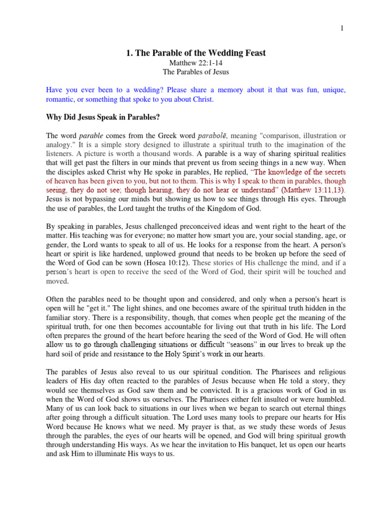 1.the Parable of The Wedding Feast - Edited | PDF | Jesus | Paul The ...