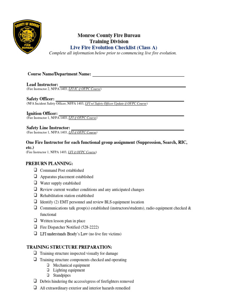 MCFB Live Fire Checklist 2024 | Download Free PDF | Firefighter | Safety