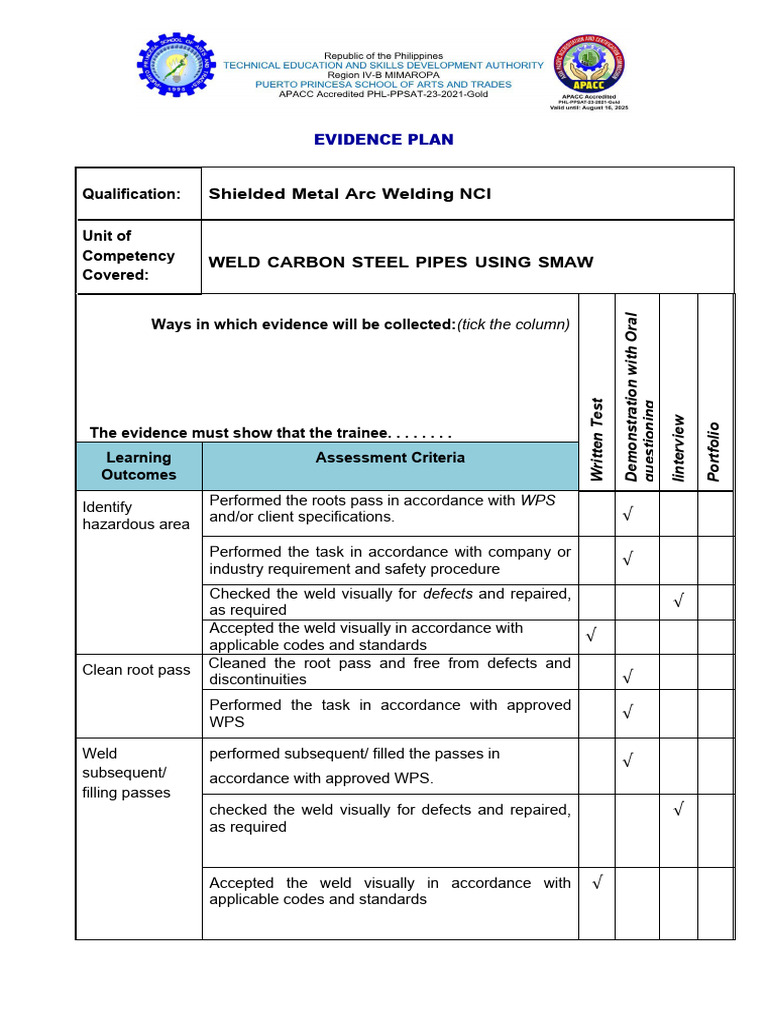 Evidence Plan | PDF | Welding | Construction