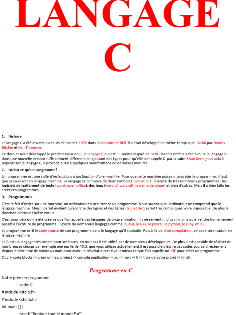 Langage C | PDF | Programme informatique | Programmation