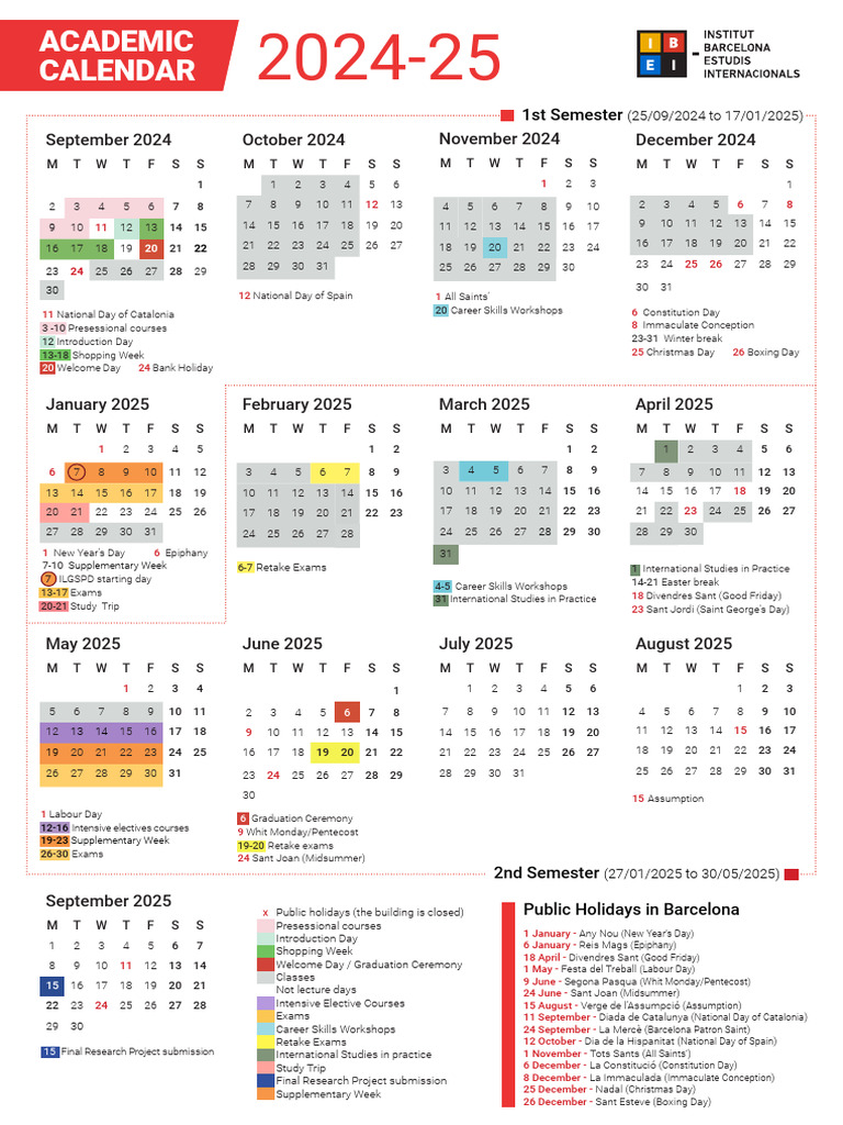 Barcelona Academic Calendar 2024-2025 | PDF | Public Holiday ...