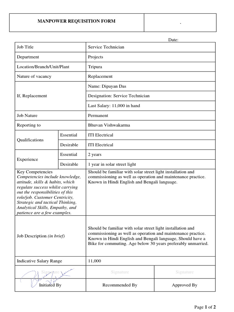 Manpower_Requistion_Form TREDA | PDF