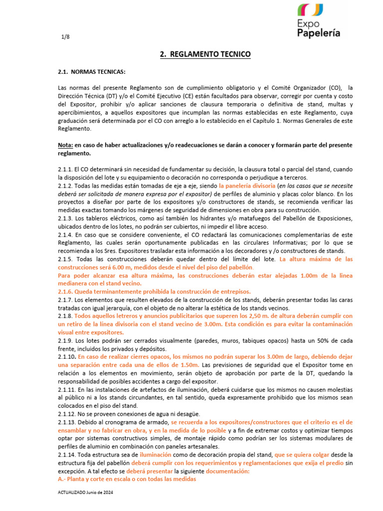Reglamento Expo Papelera 2024 | PDF | Cableado eléctrico | Corriente eléctrica