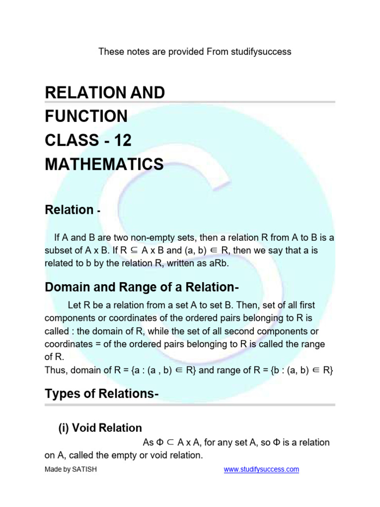 Class 12 Maths Ch-1 Notes | PDF | Function (Mathematics) | Mathematical ...