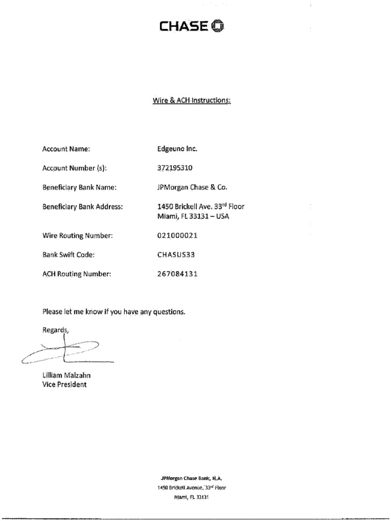 ACH and Wire Instructions - Edgeuno Inc. | PDF