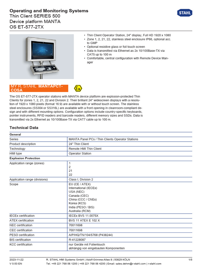 Ex Single Data Sheet Thin Client Series 500 Device Platform Manta Os Et ...