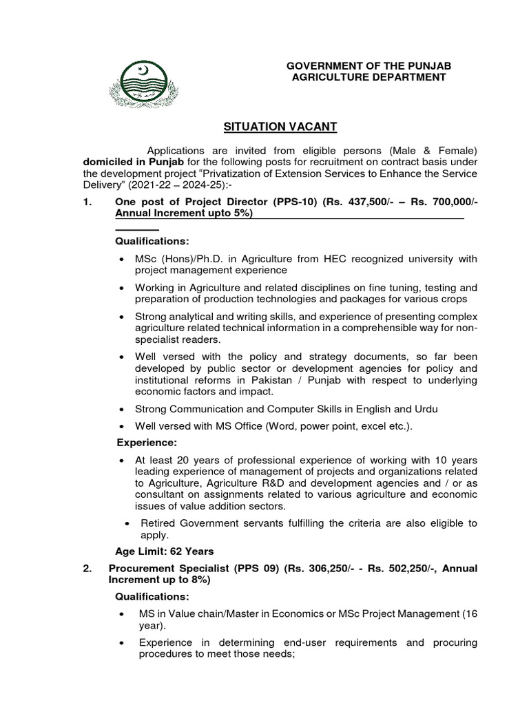 Extension Services - Job Descriptions and Application Form | PDF | Project Management | Procurement