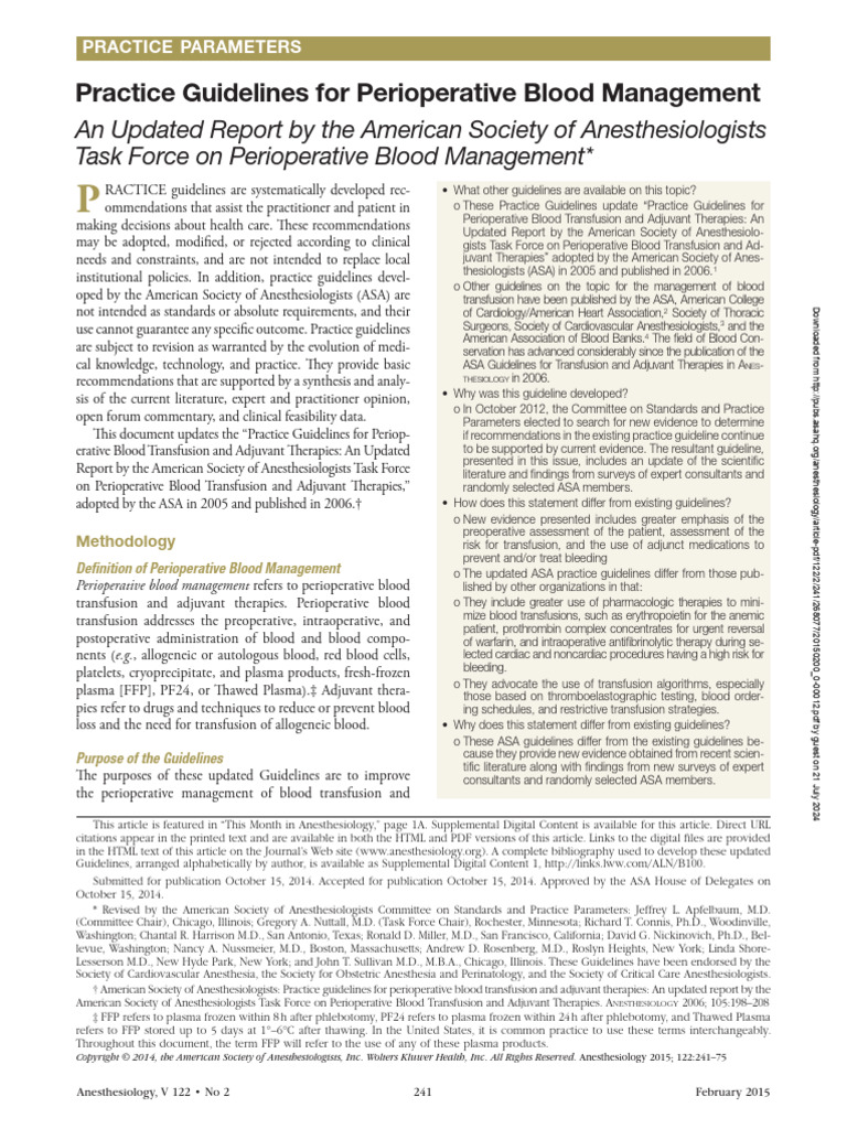 ASA Guidelines for Blood Management Update | PDF | Blood Transfusion ...