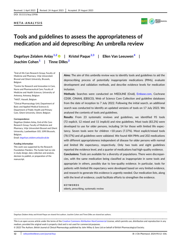 Brit J Clinical Pharma - 2023 - Anlay - Tools and Guidelines To Assess ...
