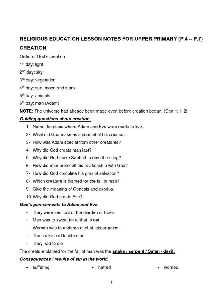 RELIGIOUS EDUCATION LESSON Lesson Notes Upper Class | PDF | Prophets ...