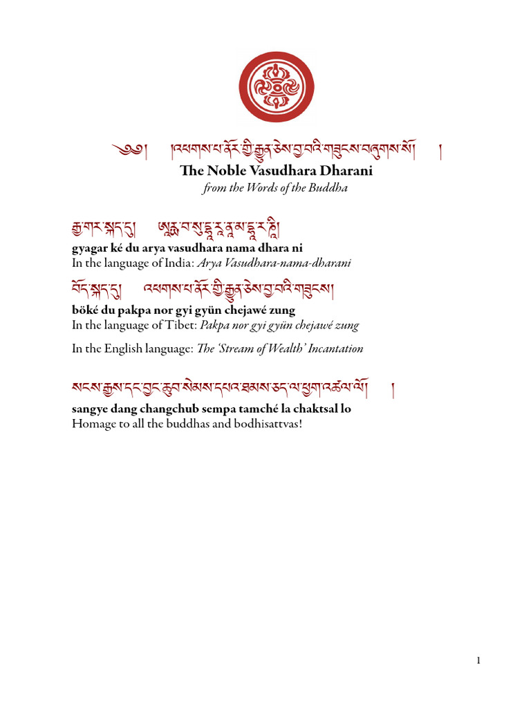Vasudhara Dharani English | PDF
