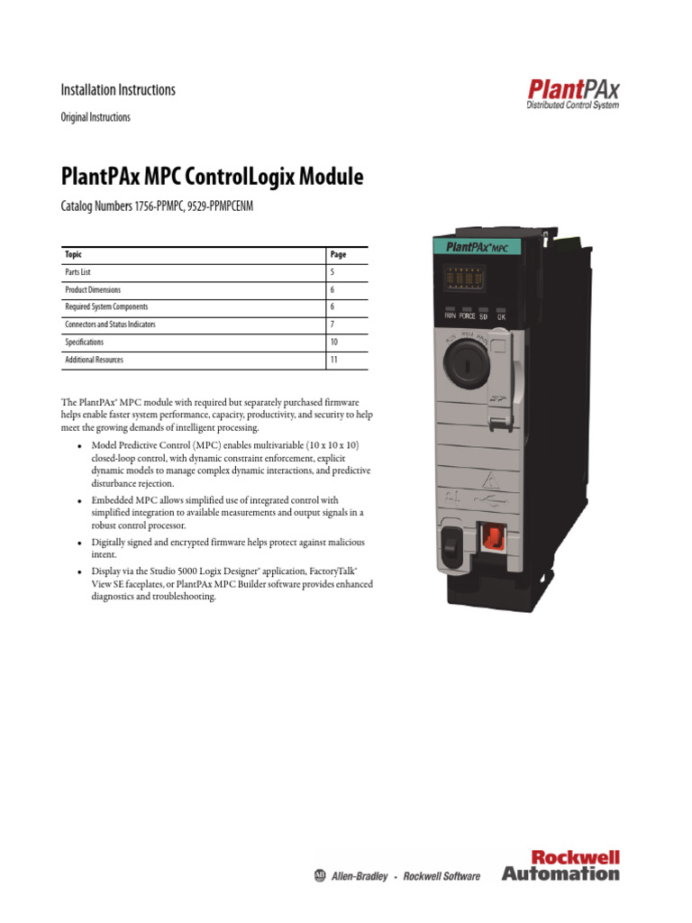 Plantpax MPC Controllogix Module: Installation Instructions | PDF
