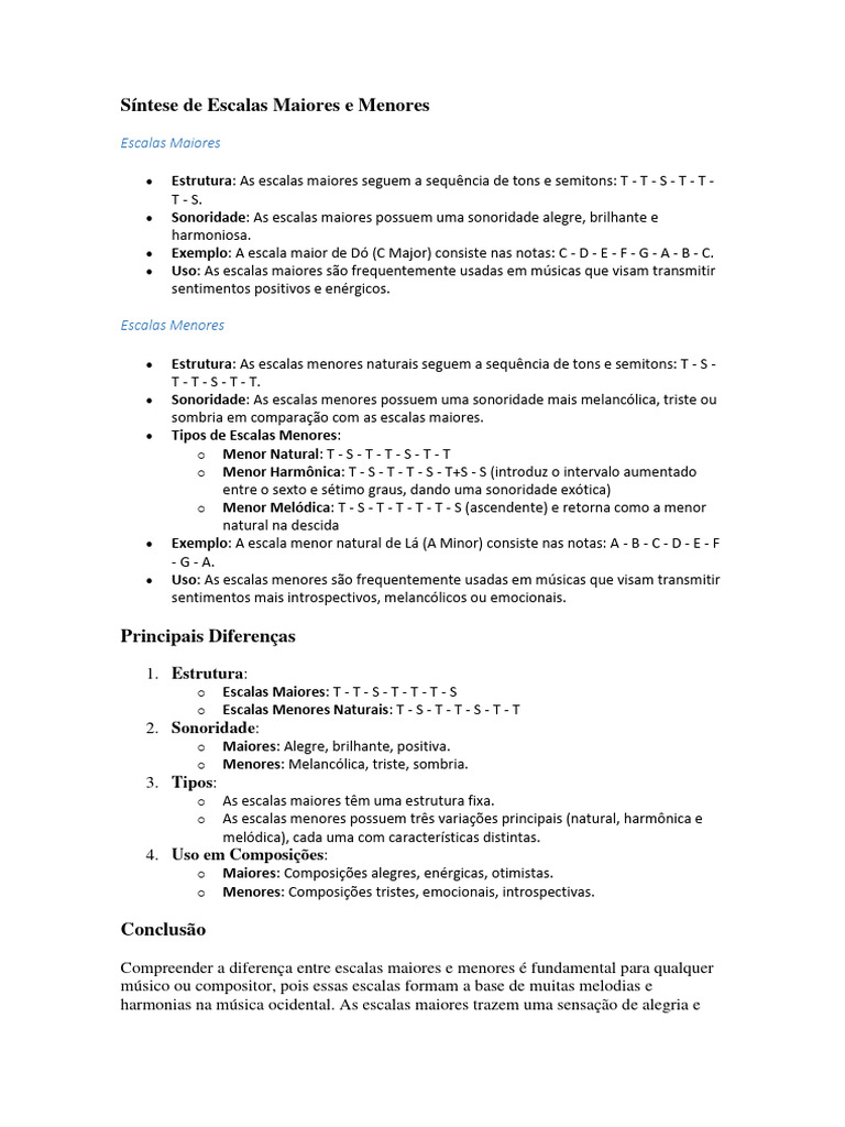 Escalas Maiores e Menores: Estrutura e Uso | PDF | Escala menor ...