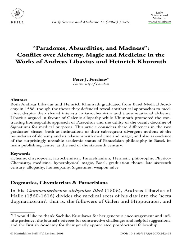 Alchemy and Medicine: Libavius vs. Khunrath | PDF | Alchemy