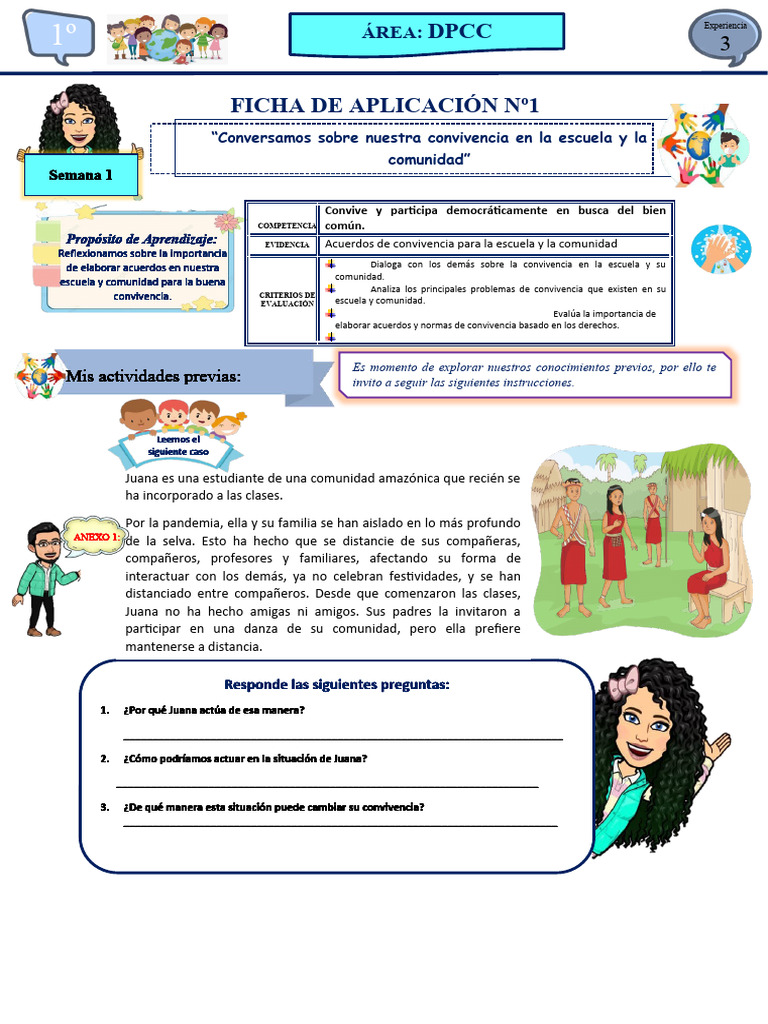 1° Ficha de Aplicación-Sesión1-Sem.1-Exp.3-Dpcc | PDF | Evaluación