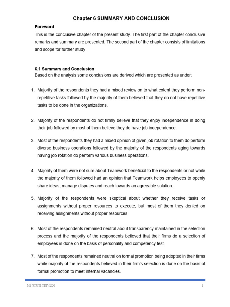 16 - Chapter 6 Summary and Conclusion | PDF | Human Resource Management ...