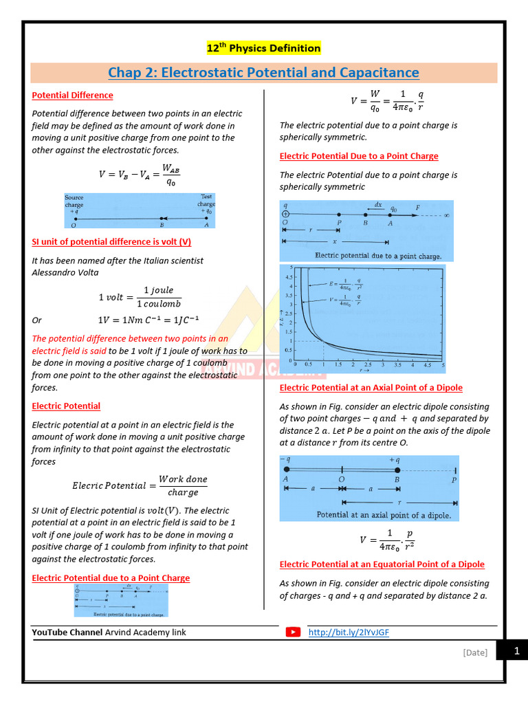 Chap 2 Electrostatic Potential and Capacitance | PDF | Dielectric | Capacitor