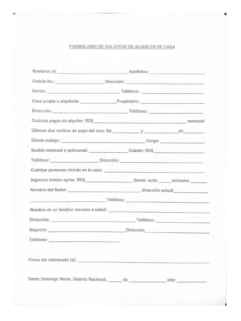 Formulario de Solicitud de Alquiler de Casa | PDF