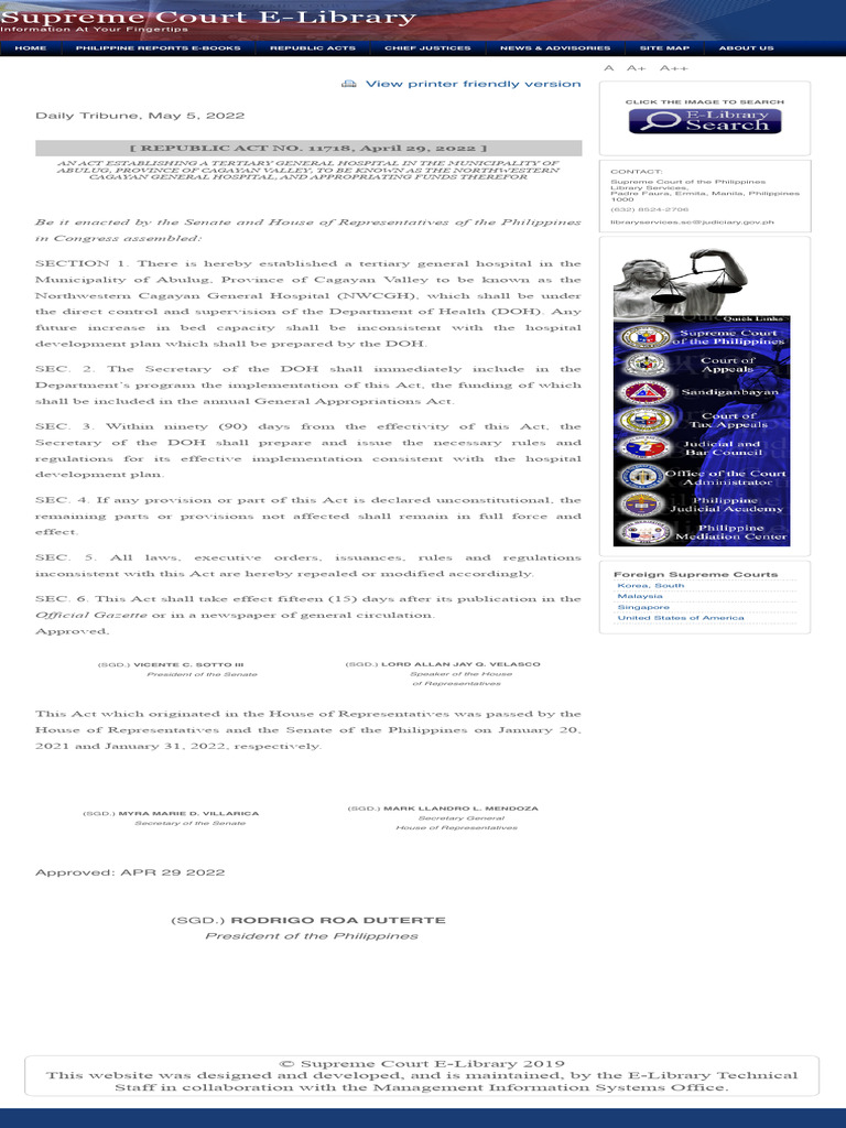 Republic Act No. 11718 - An Act Establishing A Tertiary General Hospital in The Municipality of ...