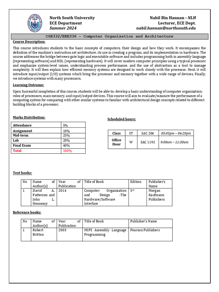 Course Outline CSE332.12 | PDF | Central Processing Unit | Computer Architecture