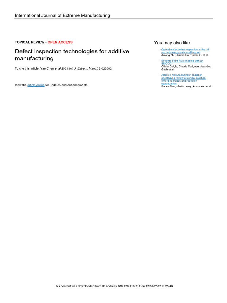 Defect Inspection Technologies For Additive Manufacturing | PDF ...