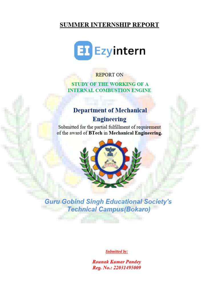 Internship Report on IC Engine Study | PDF | Internal Combustion Engine ...