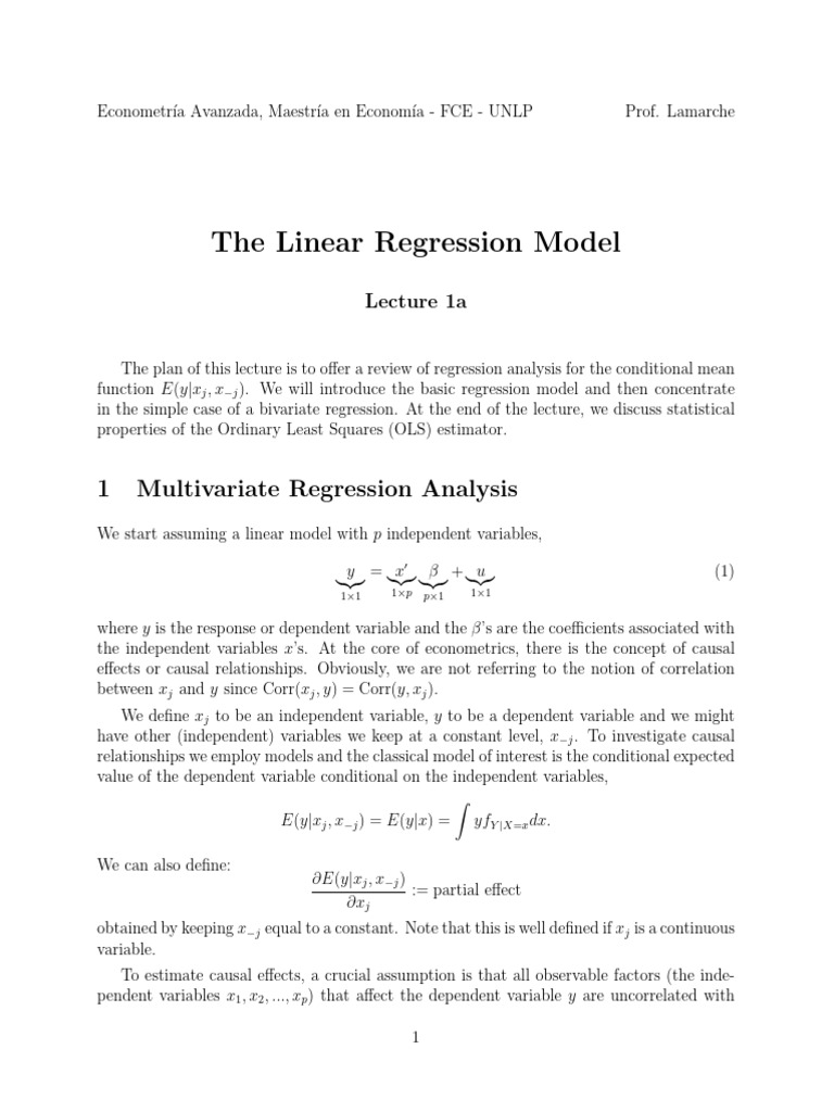 Lecture 1a | PDF | Linear Regression | Regression Analysis
