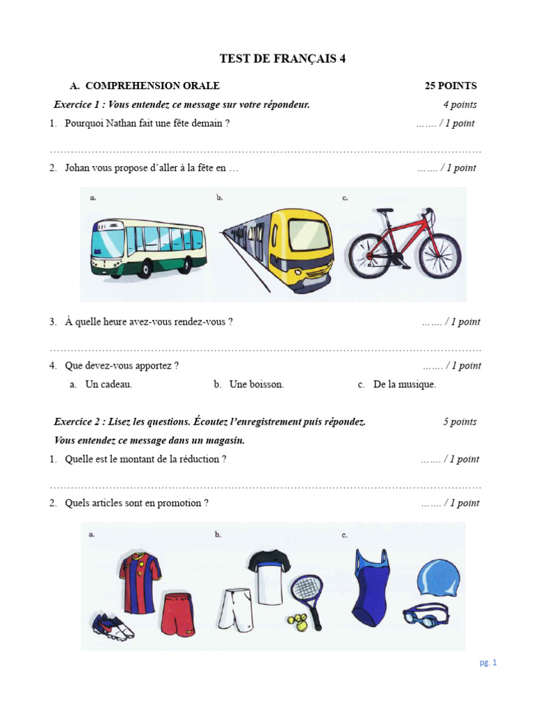 Test de Français : Compréhension et Expression | PDF