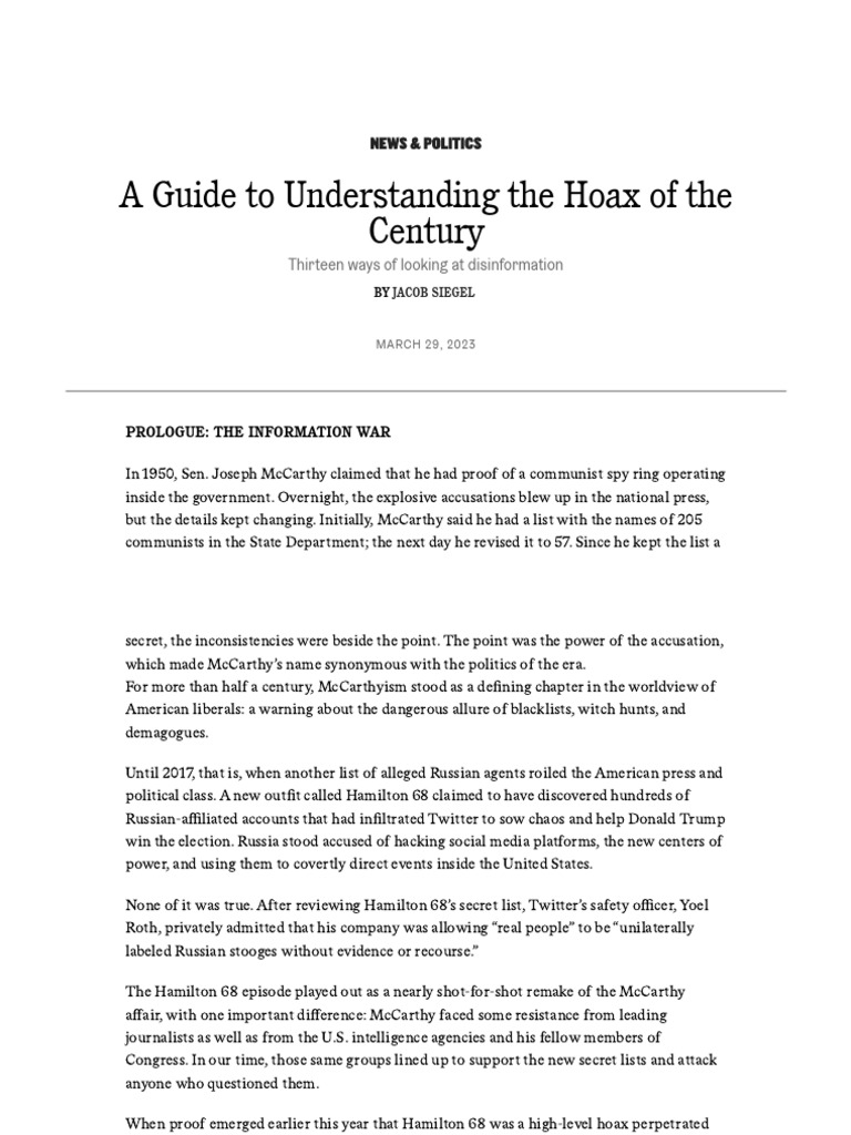 A Guide To Understanding The Hoax of The Century - Tablet Magazine ...