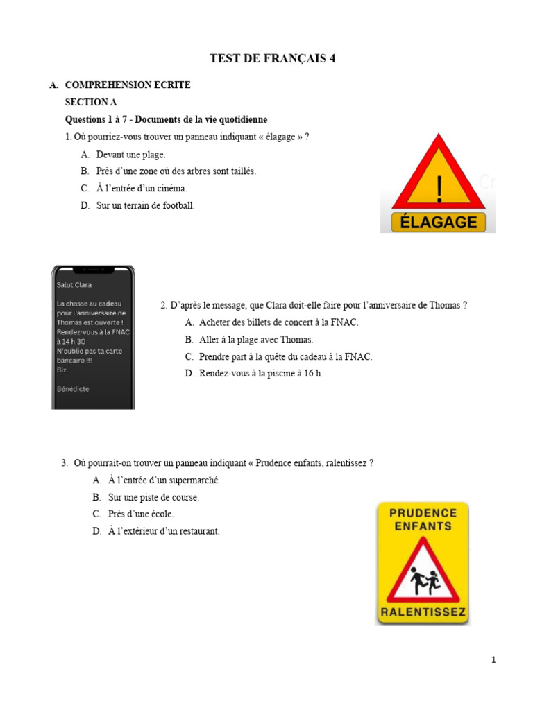 Test de français : compréhension écrite | PDF | Canada | France