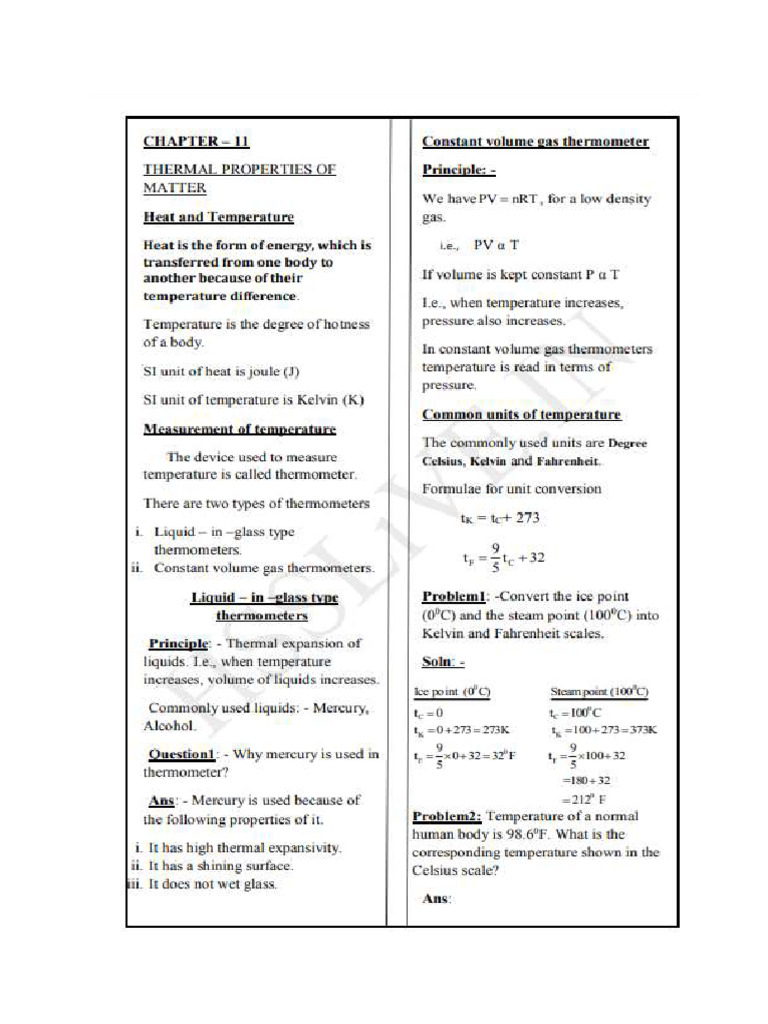 Thermal Properties of Matter-Notes | PDF