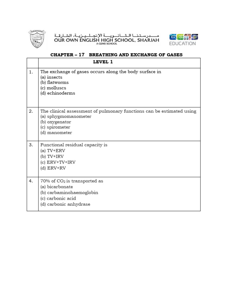 Grade 11: Breathing & Gas Exchange | PDF | Lung | Respiratory System