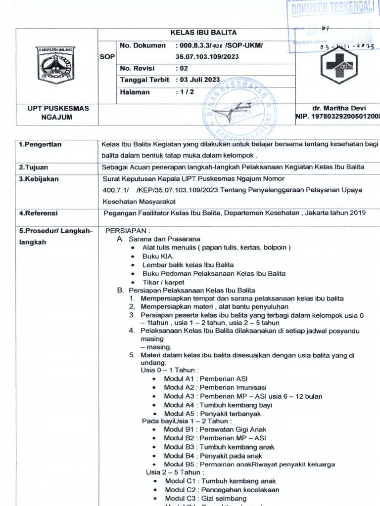 SOP Kelas Ibu Balita | PDF