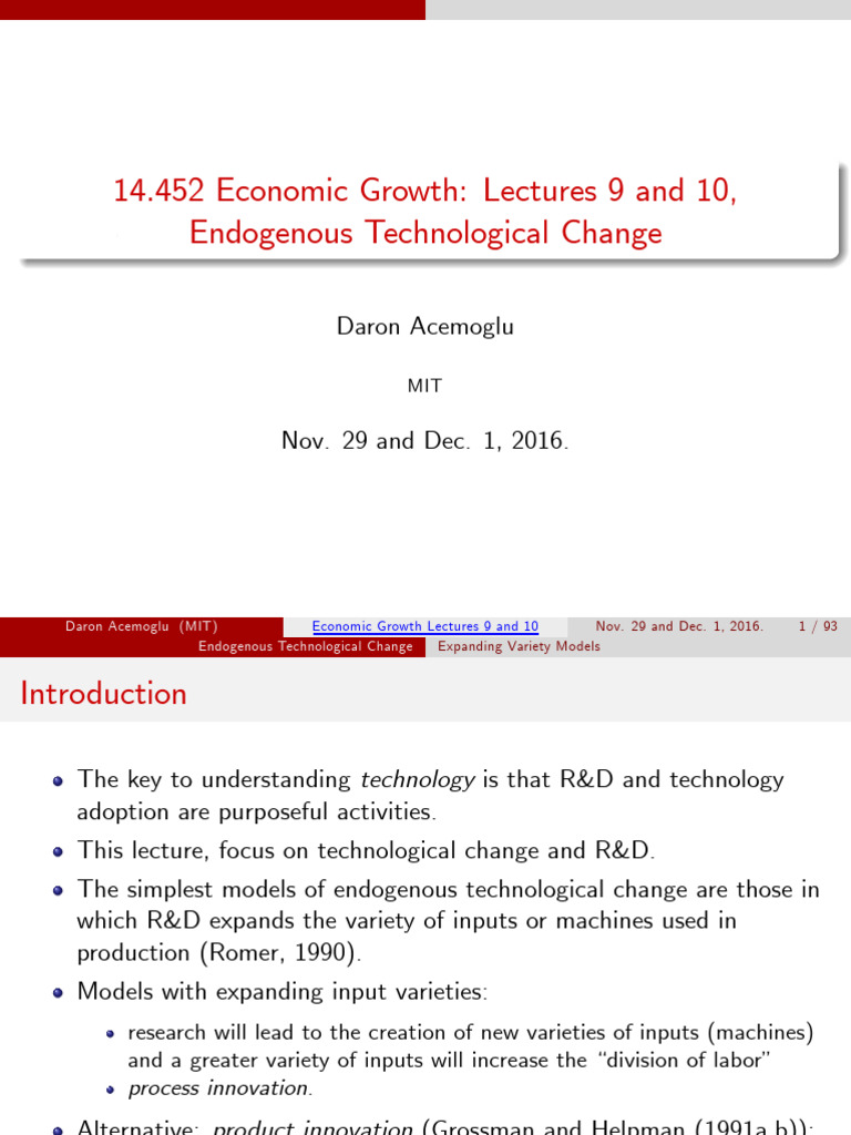 Endogenous Technological Change Insights | PDF | Economic Growth ...