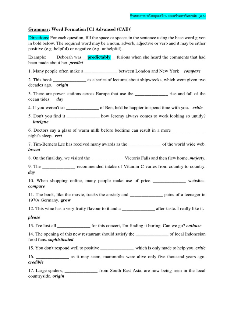 ติวสอบภาษาอังกฤษเตรียมสอบเข้ามหาวิทยาลัย ม.6.Word Formation C1 | PDF