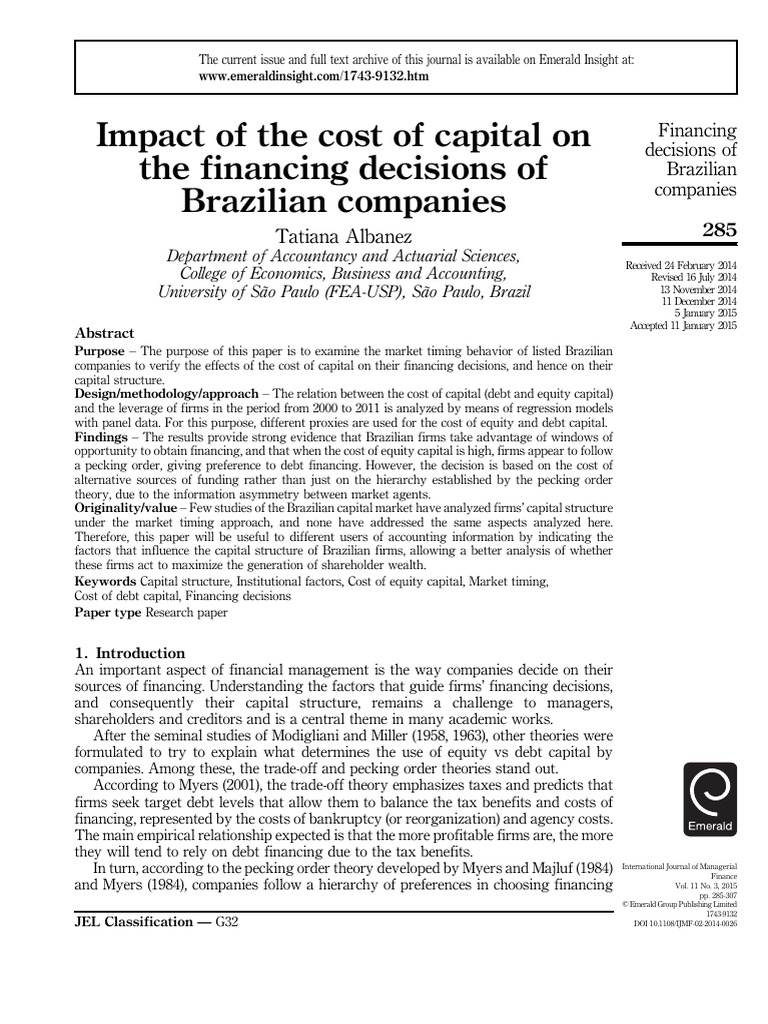 Impact The Cost of Capital in Brazil | PDF | Capital Structure ...