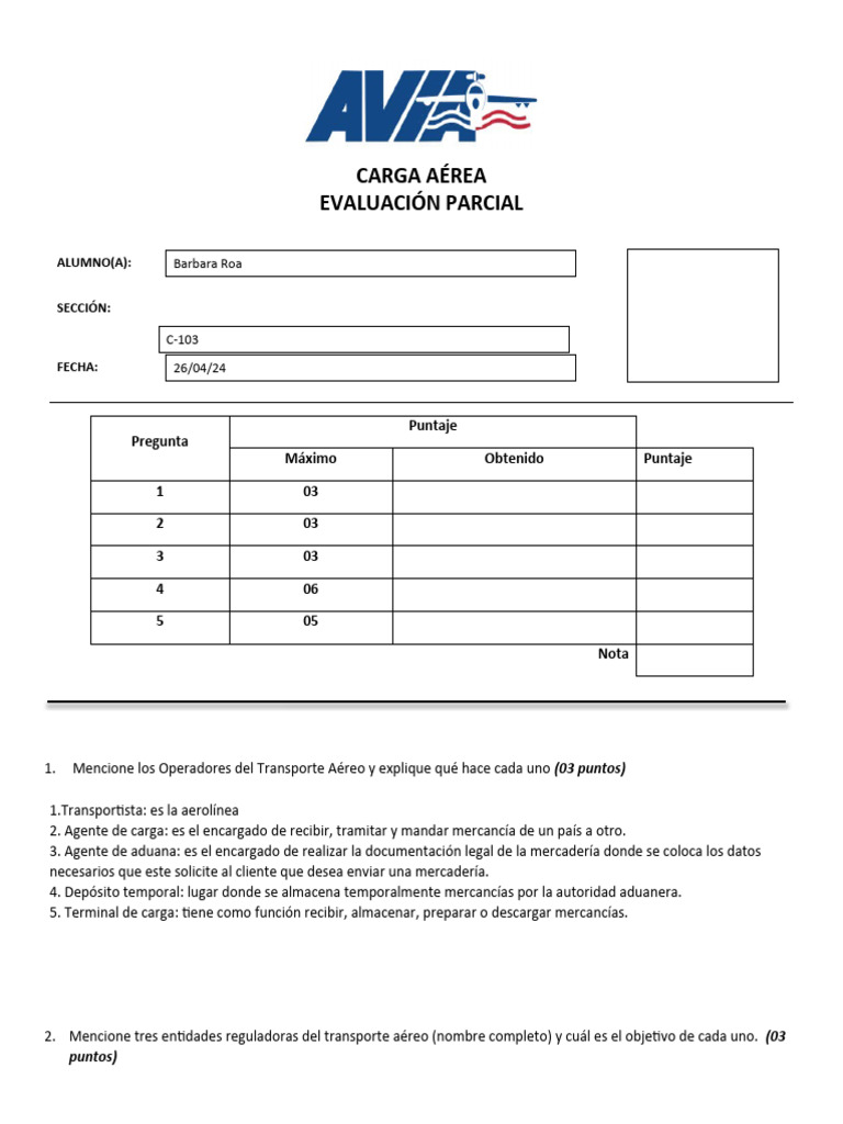 CARGA AÉREA - E Parcial (A) 1 | PDF | Aviación Civil | Transporte
