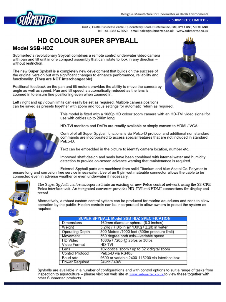 100x SSB-HDZ Colour Spyball | PDF | Camera | Hdmi