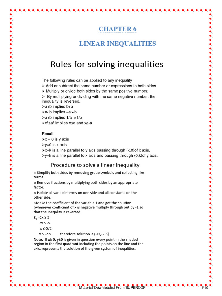 Chapter 6 - Linear Inequalities | PDF | Inequality (Mathematics ...